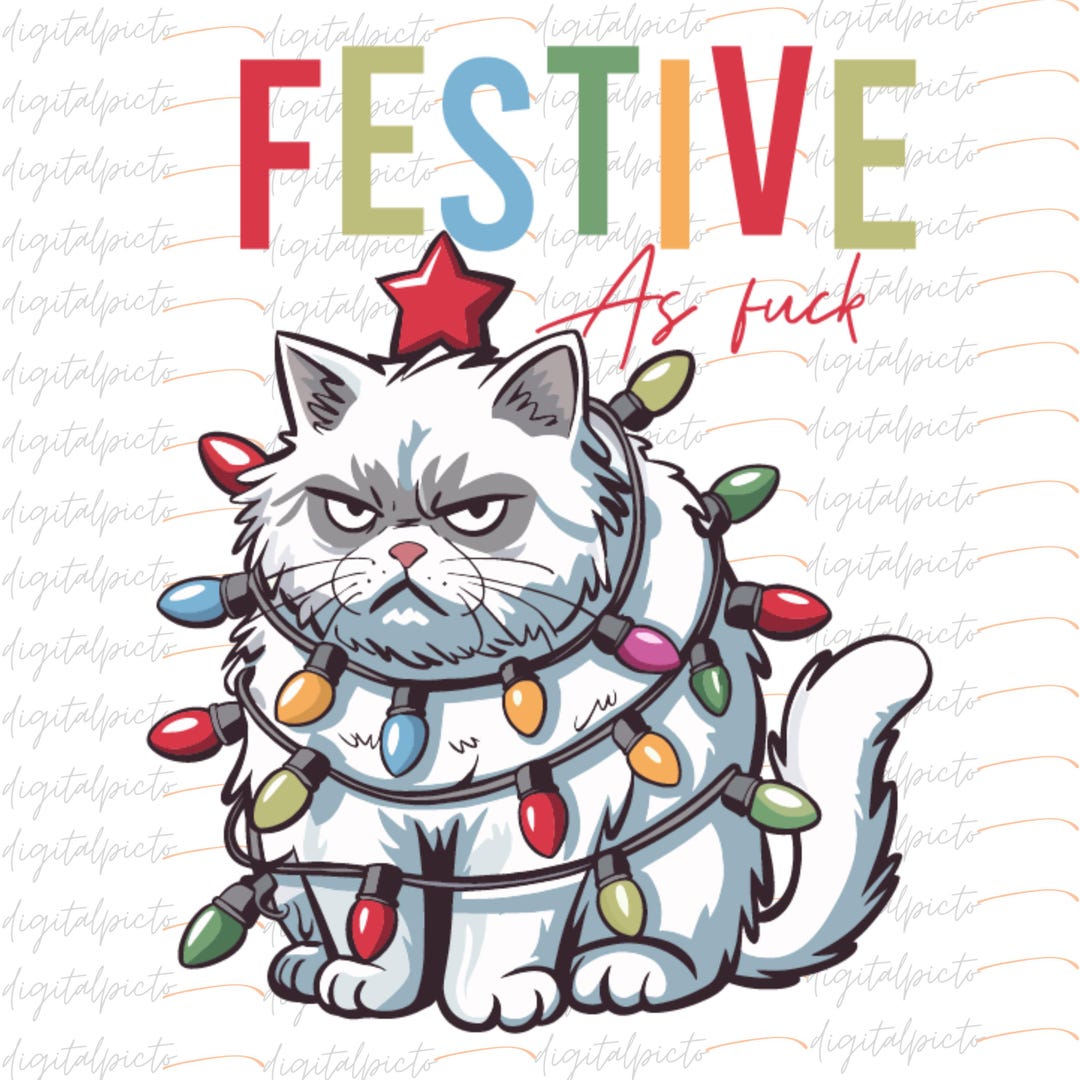 Grumpy Cat Holiday Lights Design Digital Art – Festive Holiday PNG - Etsy