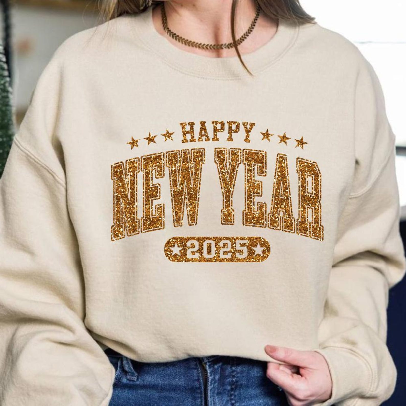 Happy New Year 2025 PNG, Gold Glitter Text Digital Download, Festive ...