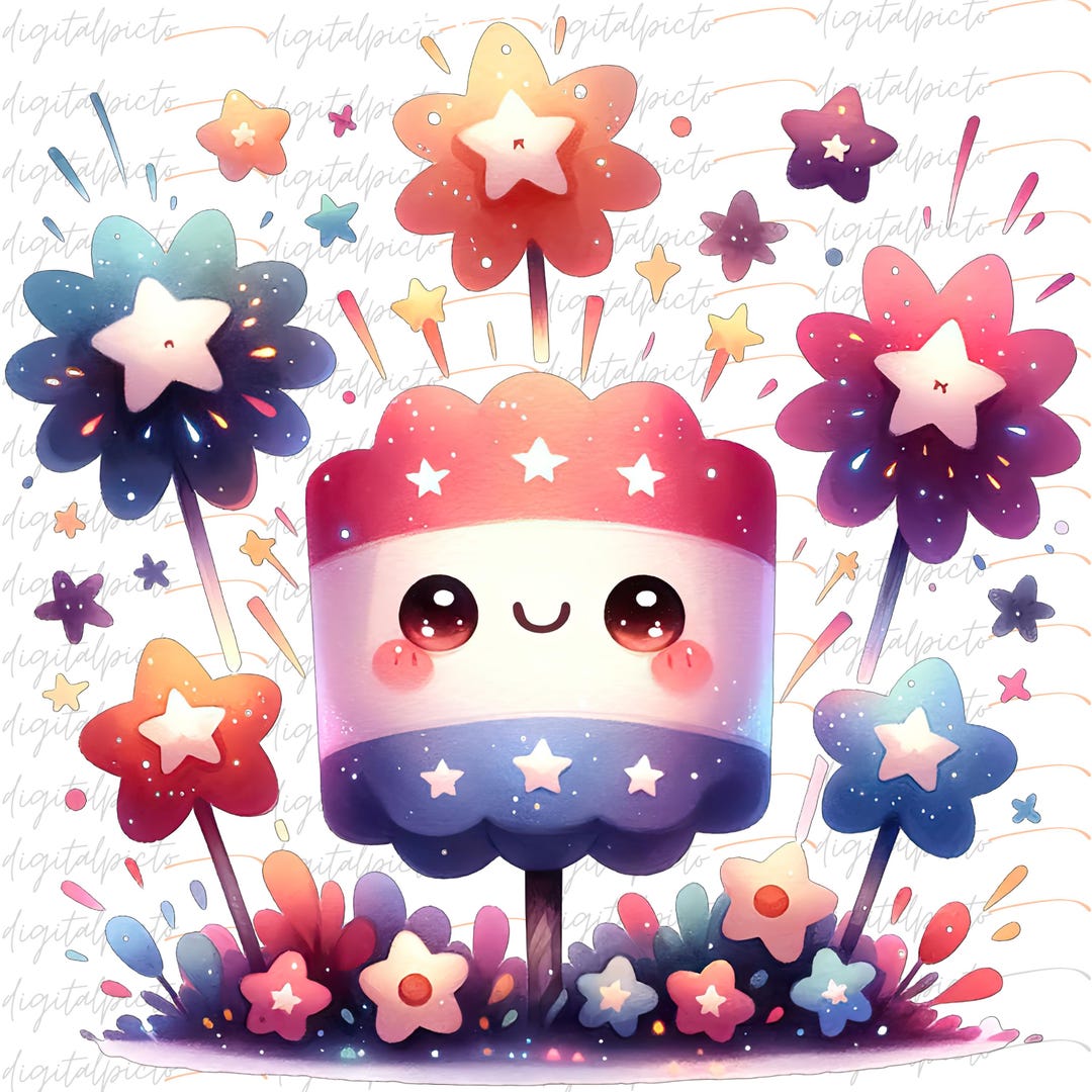 Kawaii Firework Popsicle PNG, Patriotic Clipart, 4th of July ...