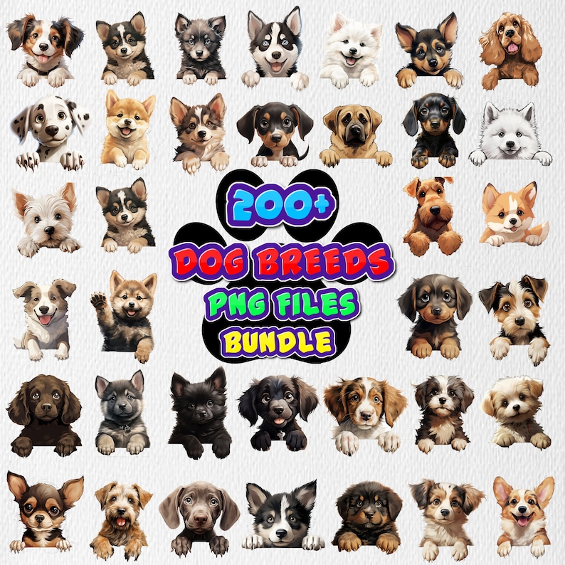 200+ Peeking Dog Breed PNG Mega Bundle Peeking Dog Bundle Watercolor ...