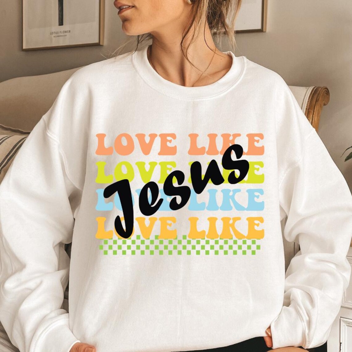 Retro Love Like Jesus PNG | Checkered Faith Design | Christian ...