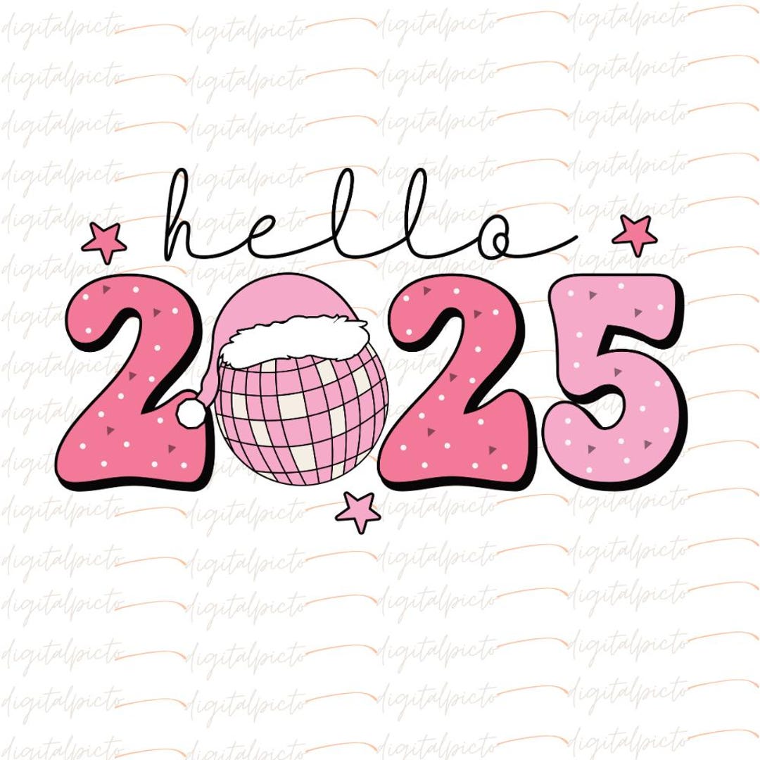 Hello 2025 PNG, Pink Disco Ball New Year Digital Download, Festive ...
