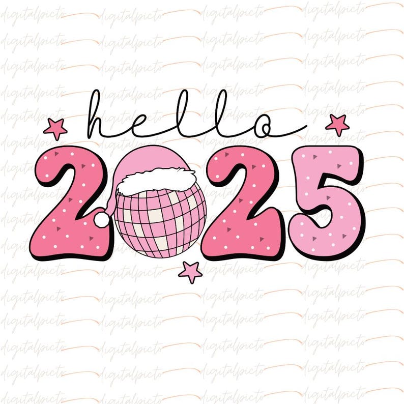 Hello 2025 PNG, Pink Disco Ball New Year Digital Download, Festive ...