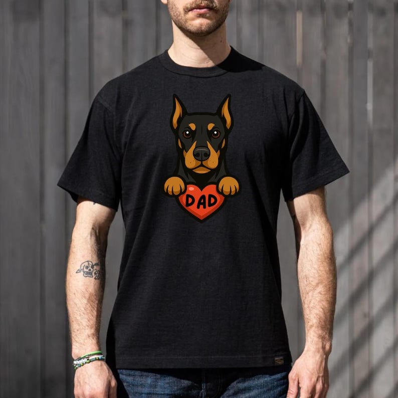 Doberman Dad PNG, Cute Doberman Pinscher Holding Heart Clipart, Father ...