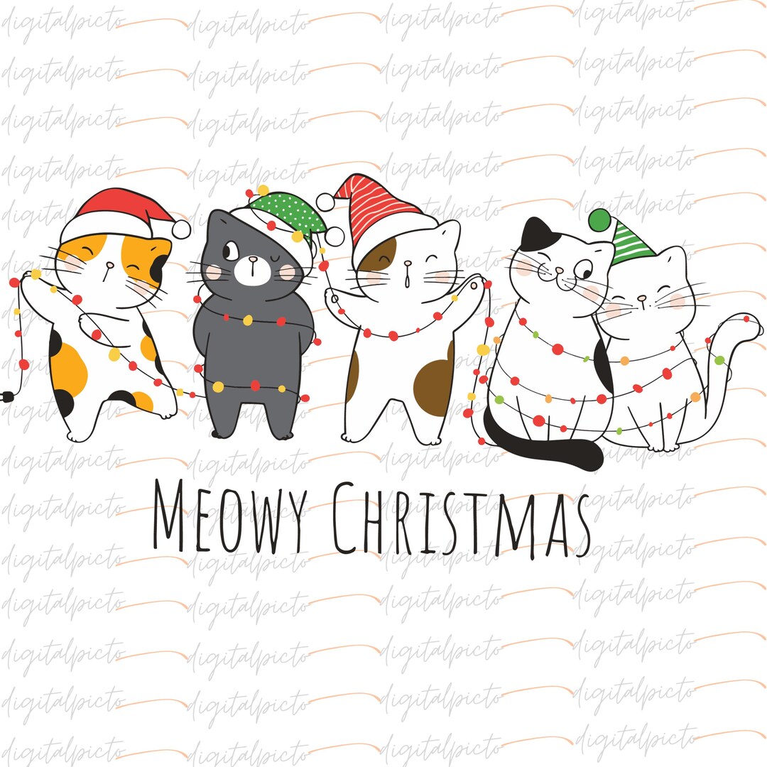 Meowy Christmas Cats With Lights Digital Art – Festive Holiday PNG - Etsy
