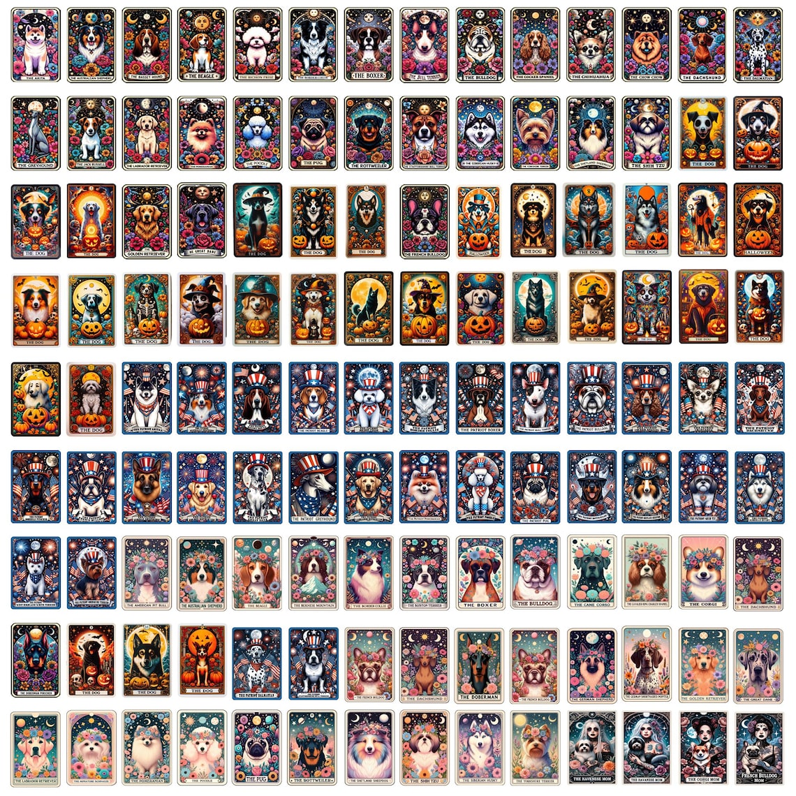 150+ Dog Tarot Card PNG Bundle Designs Tarot Card Sublimation Dog Breed ...