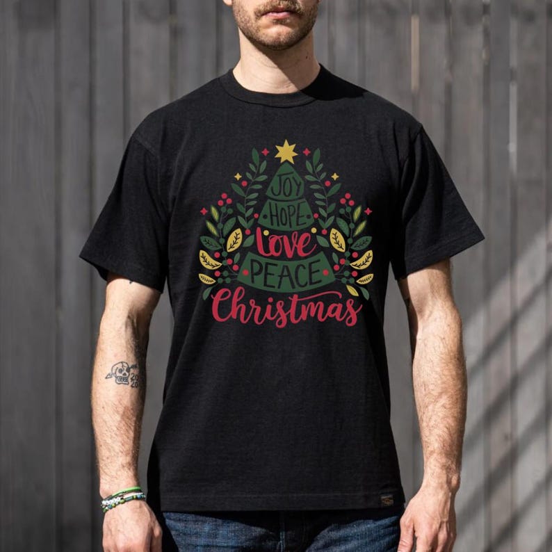 Boho Christmas Tree PNG, Joy Hope Love Peace Holiday Decor, Christmas ...