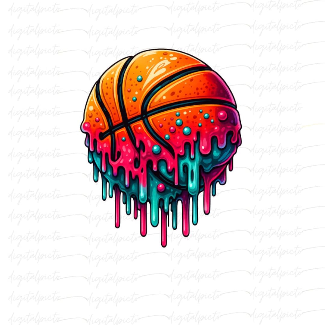Melting Basketball PNG – Neon Drip Graffiti Style Sublimation Design ...