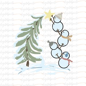 Snowmen Stack Christmas Tree Star PNG Winter Holiday Scene Clipart - Etsy