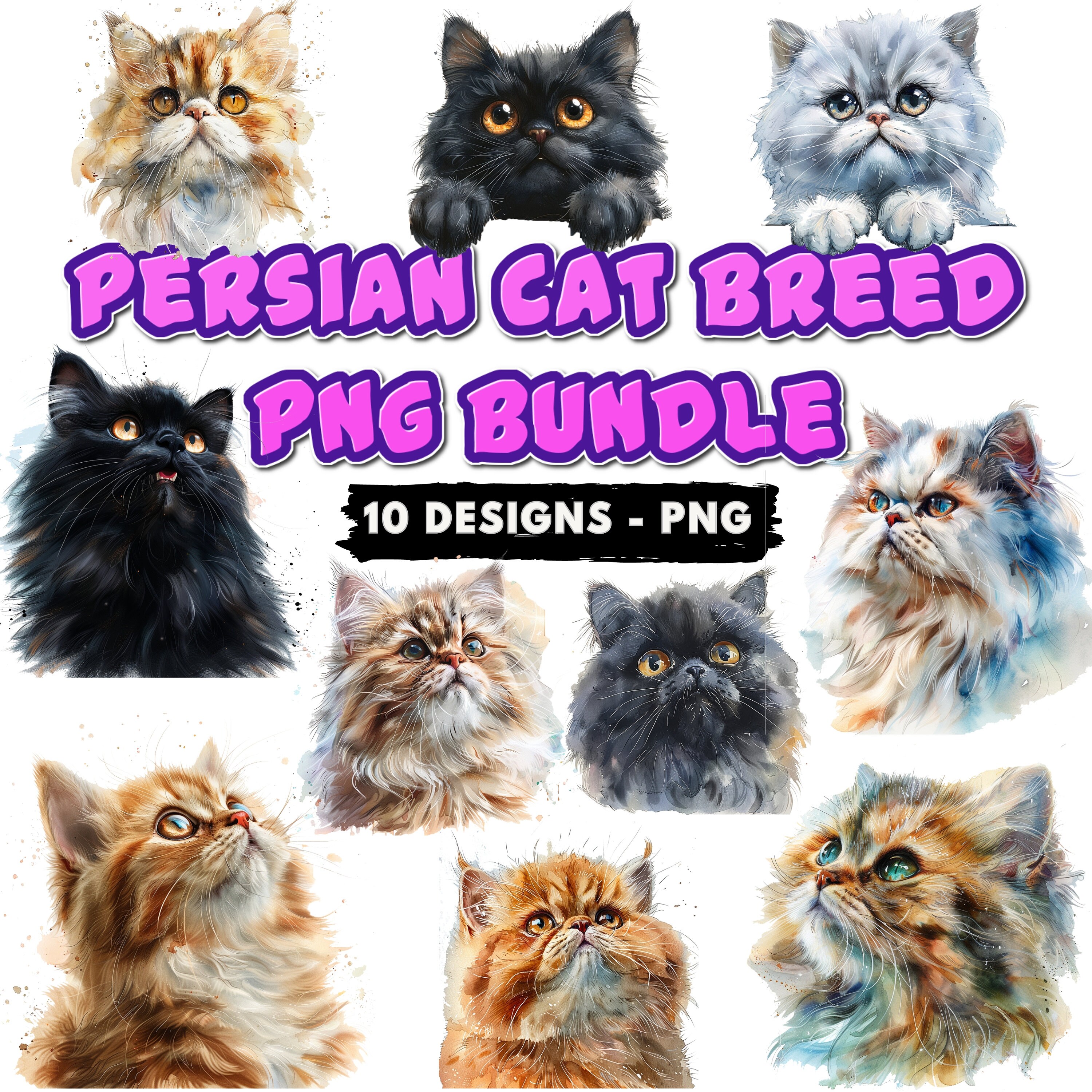 10 Persian Cat Breed PNG Files Bundle Watercolor Peeking Cat Clipart ...