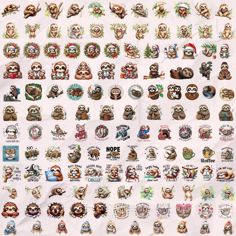 400+ Cute Sloth Clipart Bundle | Digital PNG Stickers, Sloth Designs ...