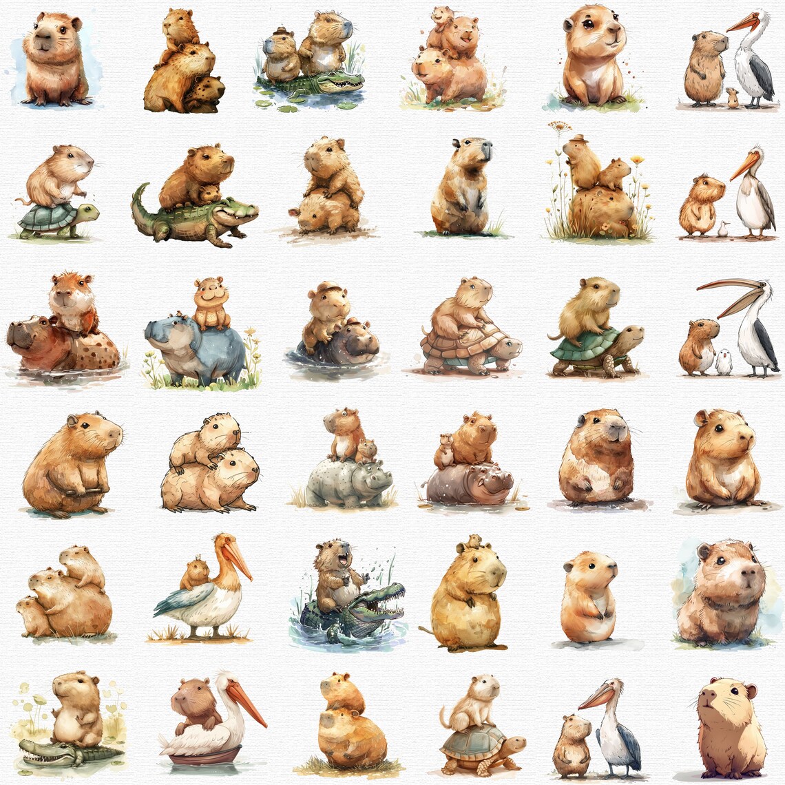 50+ Cute Capybara Breed PNG Files Bundle Watercolor Capybara Dont Worry ...