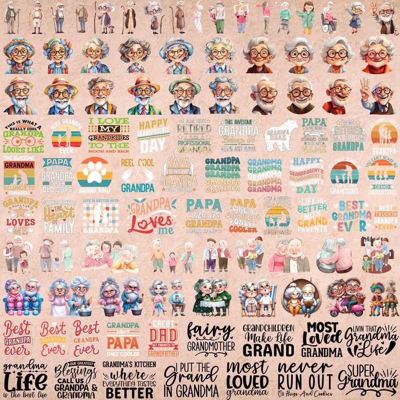 200+ Grandparent PNG Mega Bundle Grandparent Watercolor Clipart Bundle ...