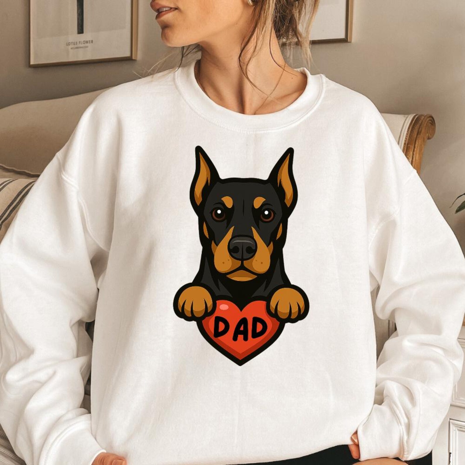 Doberman Dad PNG, Cute Doberman Pinscher Holding Heart Clipart, Father ...
