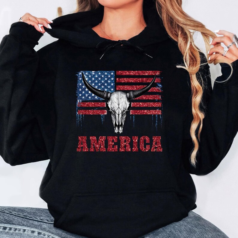 Rustic American Flag Bull Skull PNG, Patriotic Sublimation Clipart ...