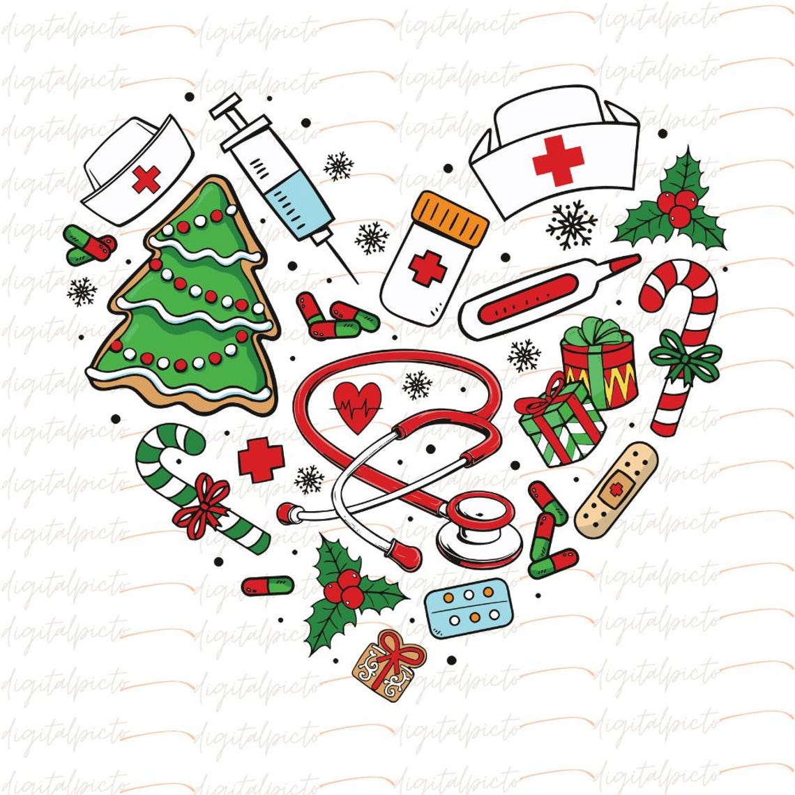 Holiday Nurse Heart PNG, Christmas Medical Design Digital Download ...