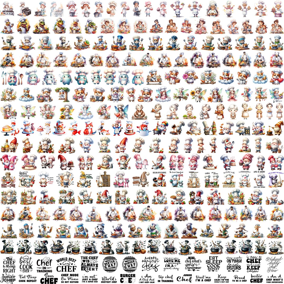 500+ Chef PNG Mega Bundle Designs Funny Chef Cooking Cartoon Baking ...