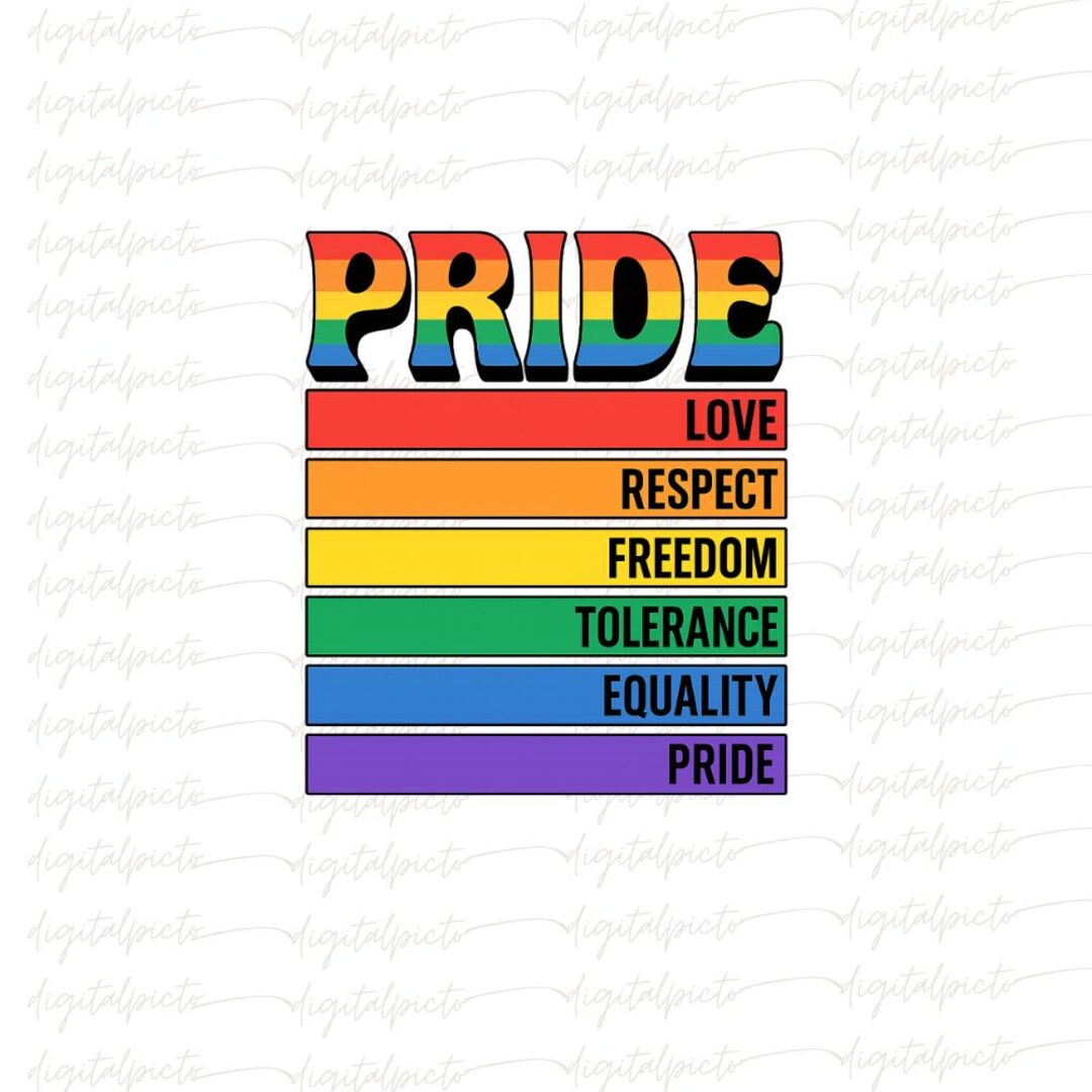 PRIDE Values PNG | LGBTQ+ Rainbow Sublimation File | Love, Respect ...