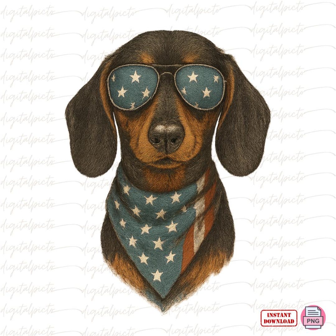 Patriotic Dachshund PNG Clipart – 4th of July Dog Art With Sunglasses ...