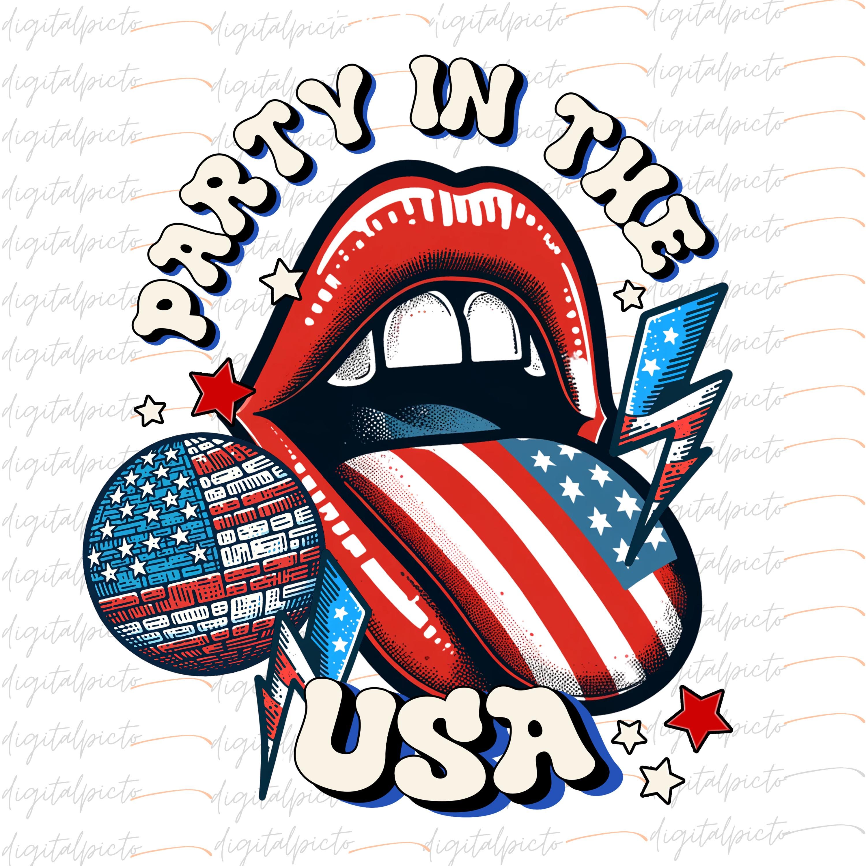 Party in the USA PNG, Patriotic Lips Clipart, 4th of July Sublimation ...