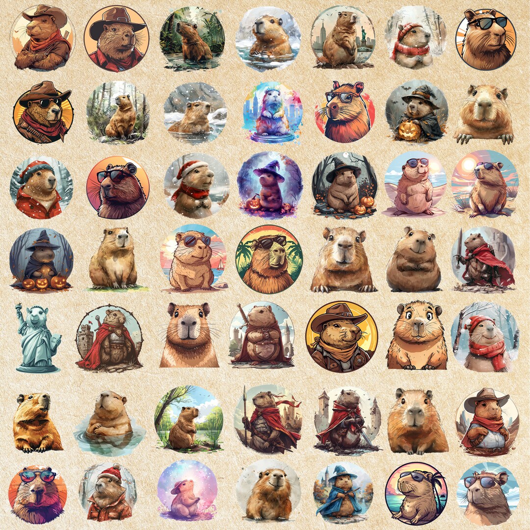 100 Unique Capybara PNG Files Bundle Watercolor Adorable Whimsical ...