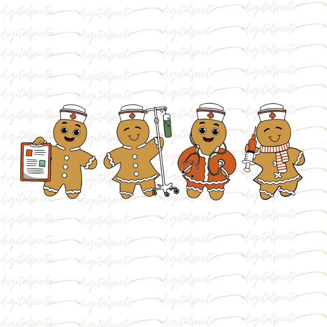 Gingerbread Nurse Characters PNG, Festive Christmas Digital Download ...