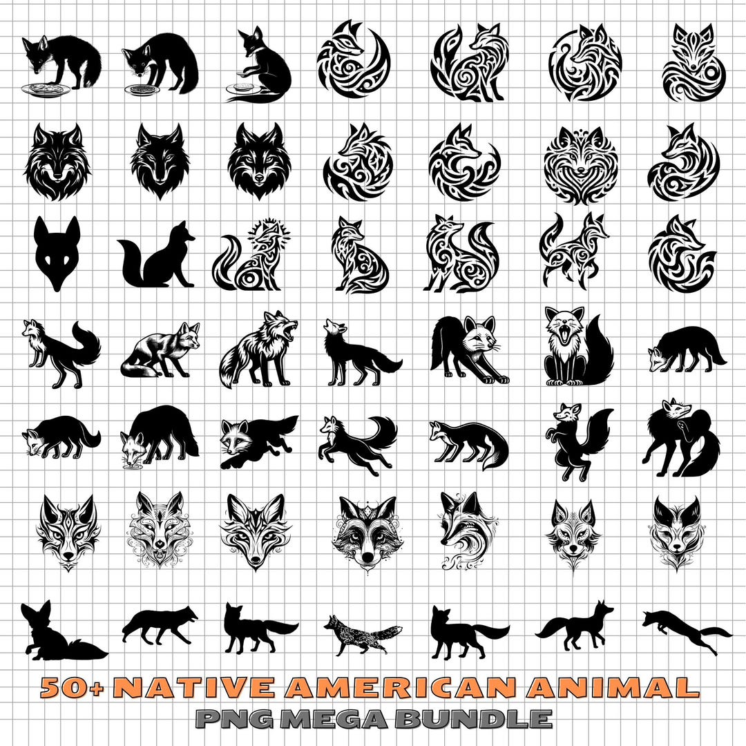 50+ Fox Silhouette PNG Mega Bundle | Native American Animal Art ...