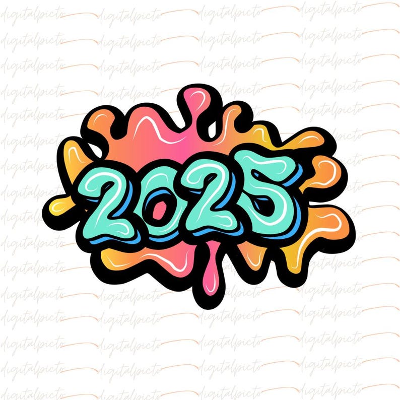 2025 Splatter Art PNG, Colorful New Year Digital Download for Party ...