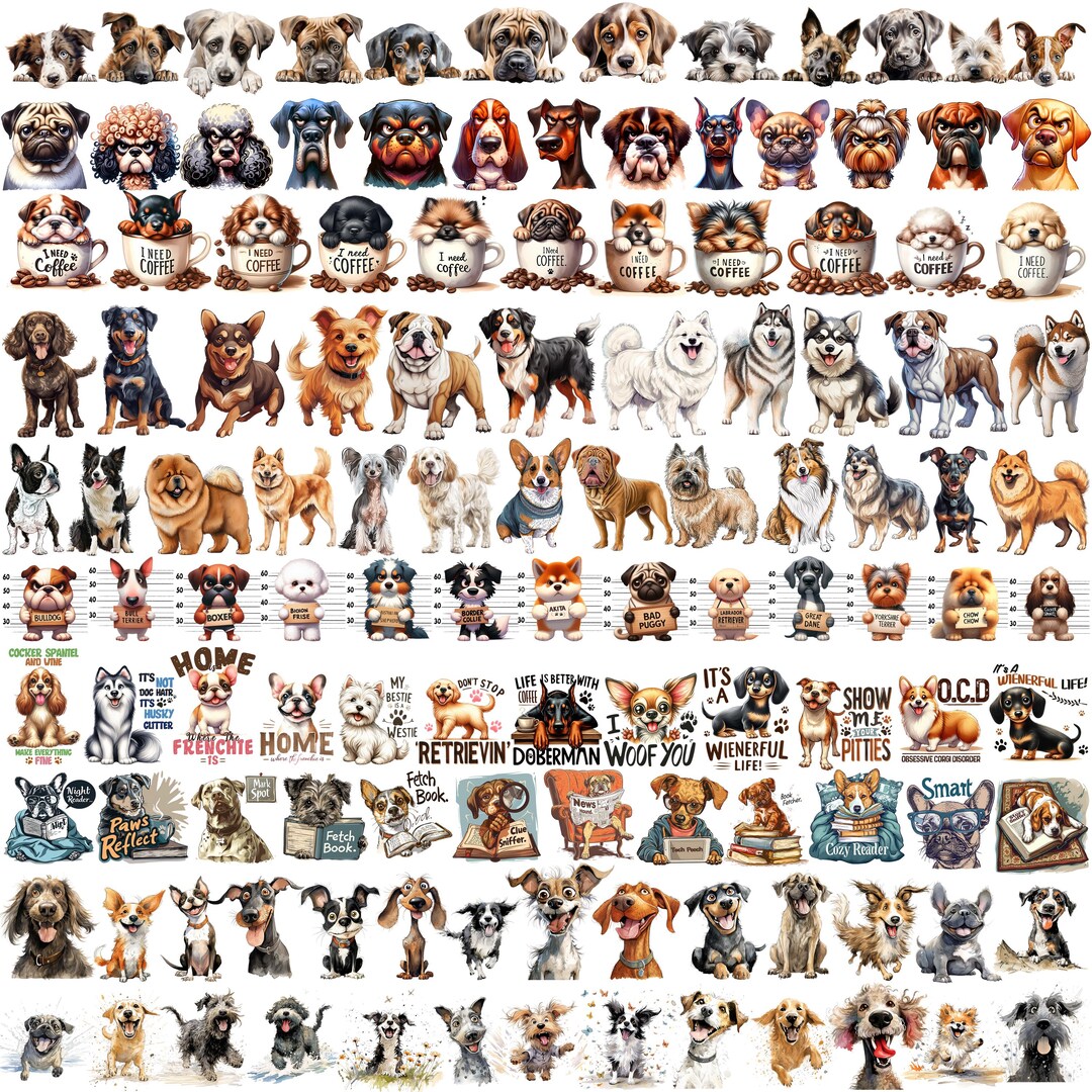 700+ Funny Dog Designs PNG Mega Bundle Puppy Watercolor Dog Clipart ...