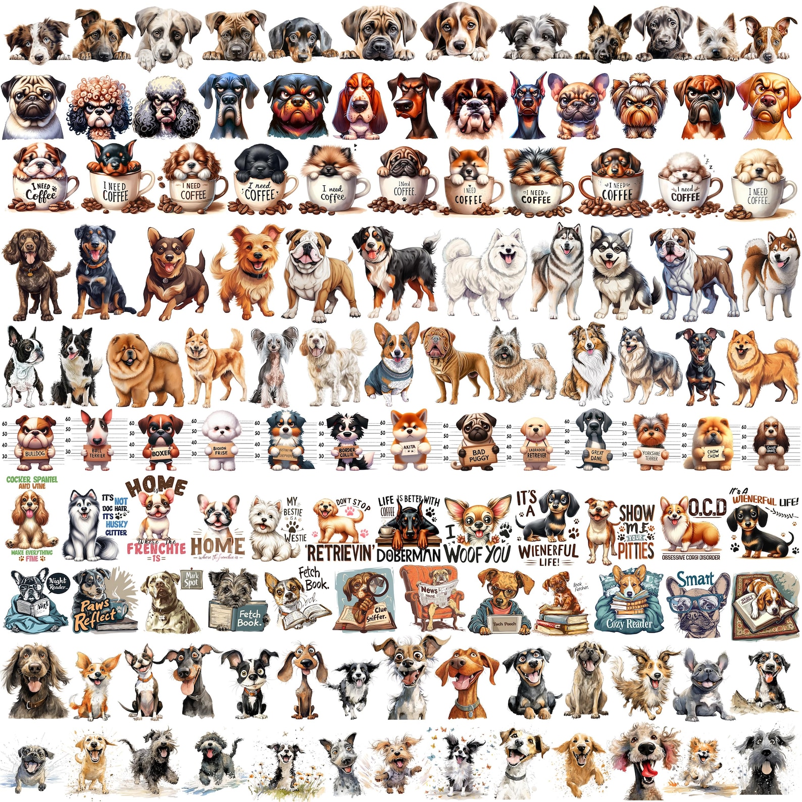 700+ Funny Dog Designs PNG Mega Bundle Puppy Watercolor Dog Clipart ...