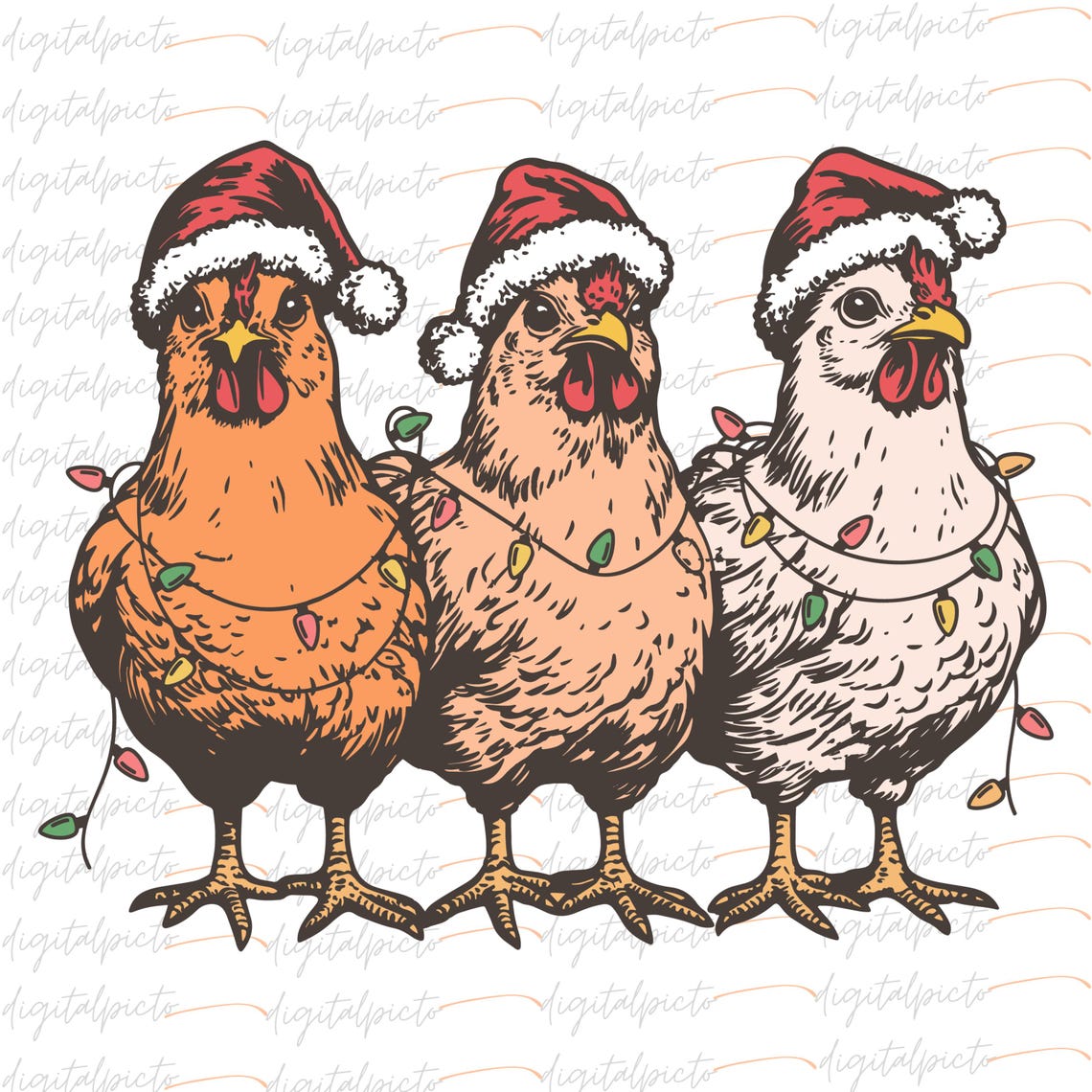 Christmas Chickens PNG, Holiday Lights Farmhouse Style Digital Download ...