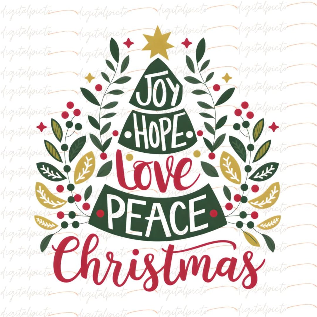 Boho Christmas Tree PNG, Joy Hope Love Peace Holiday Decor, Christmas ...