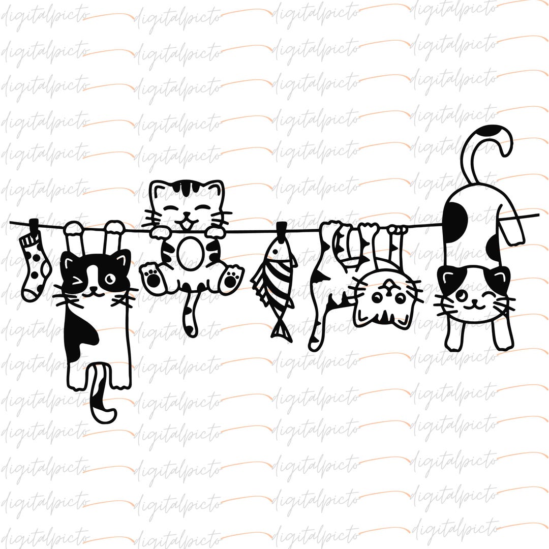 Hanging Cat Mischief – Cute Line Art Digital PNG - Etsy