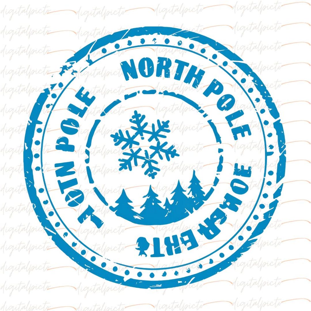 North Pole Stamp PNG | Santa’s Workshop Emblem | Blue Christmas ...