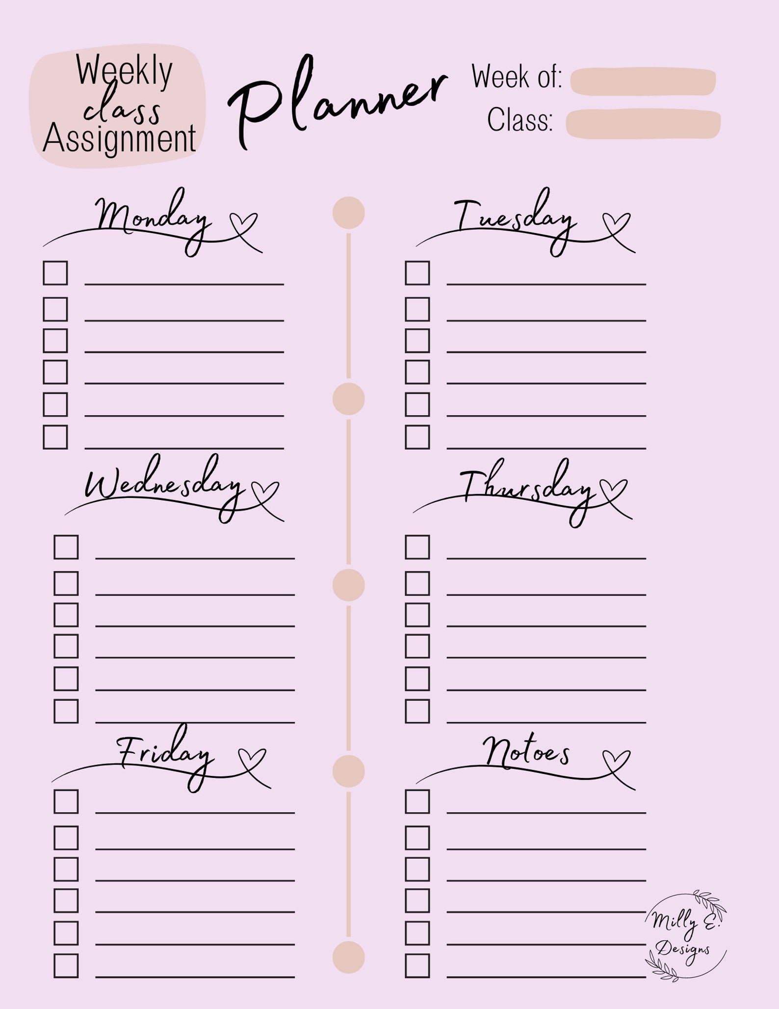Student Weekly Assignment Planner, per Class. - Etsy