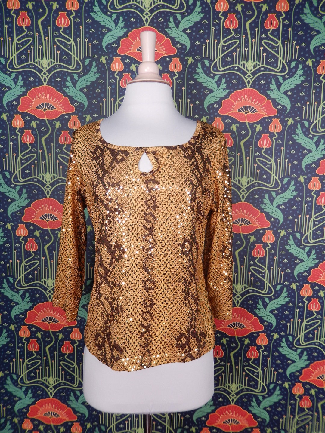 Vintage Y2K Snakeskin Knit Top: Gold Sparkly Rave Clubwear - Etsy