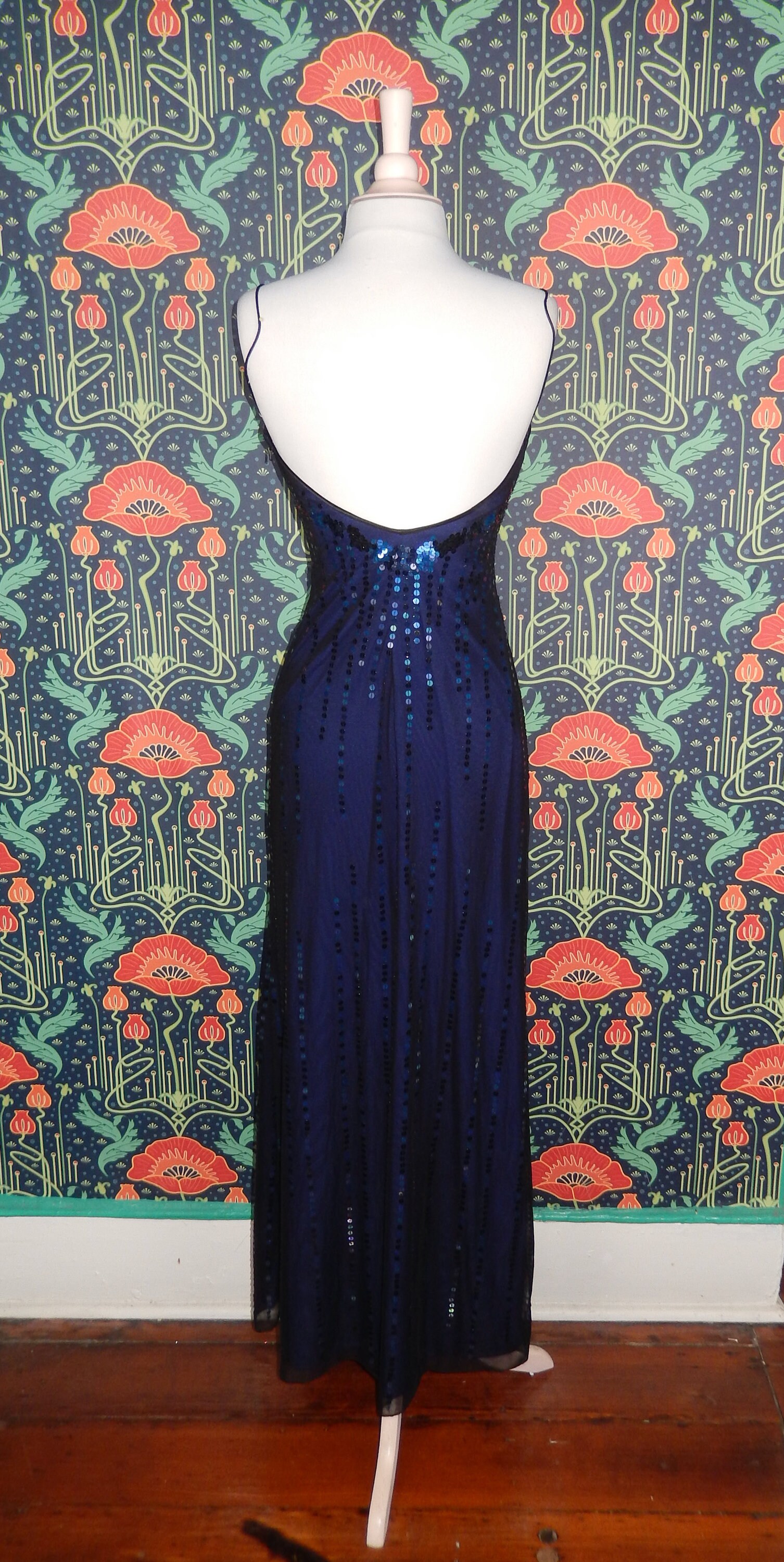Vintage 90's Y2K Blue Black Sequin Mesh Whimsigoth Prom Sexy Hoco Dress ...
