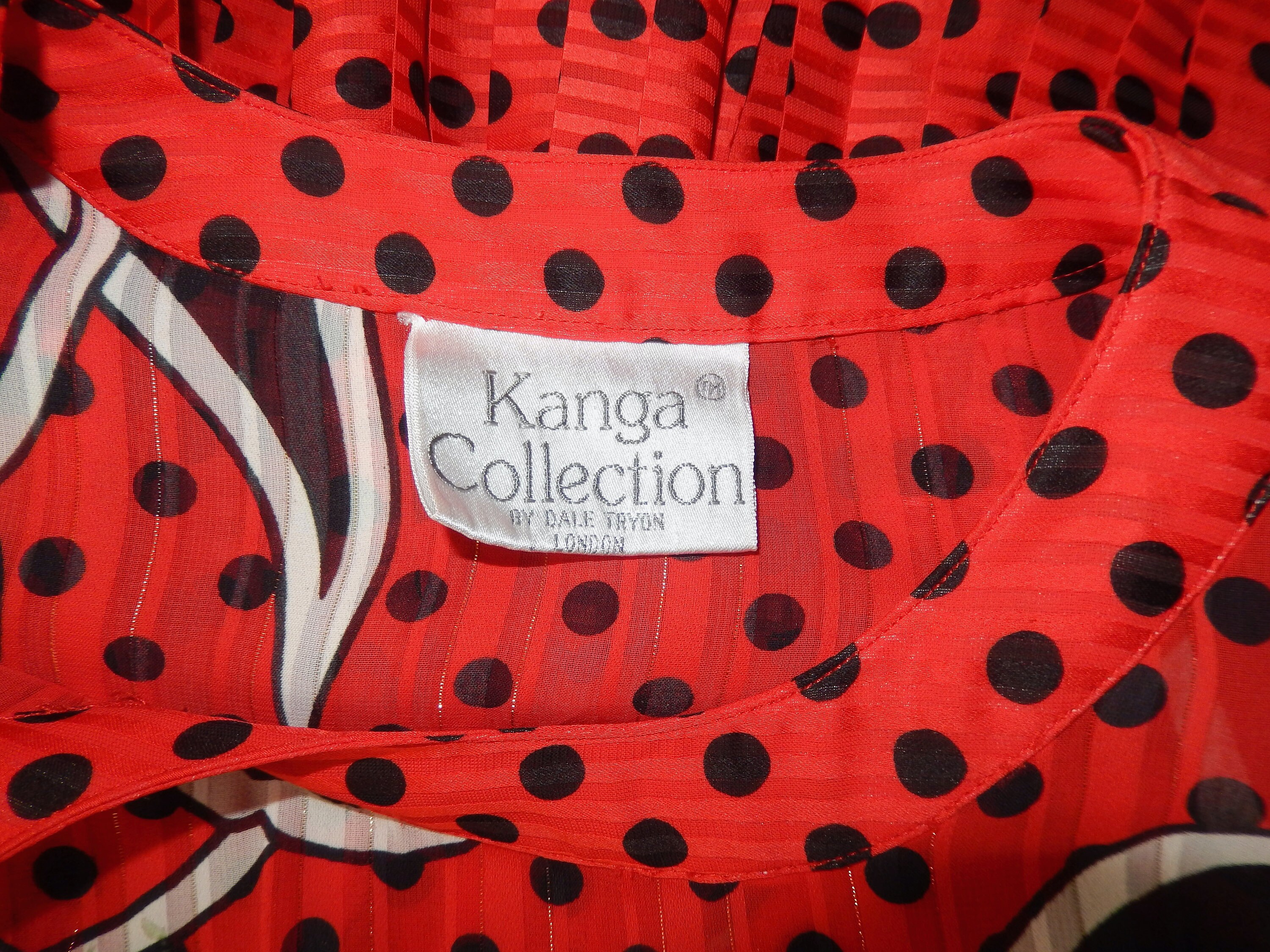 Vintage 80's 90's Red Black Polka Dot Pleated Kanga Collection Ruffle ...