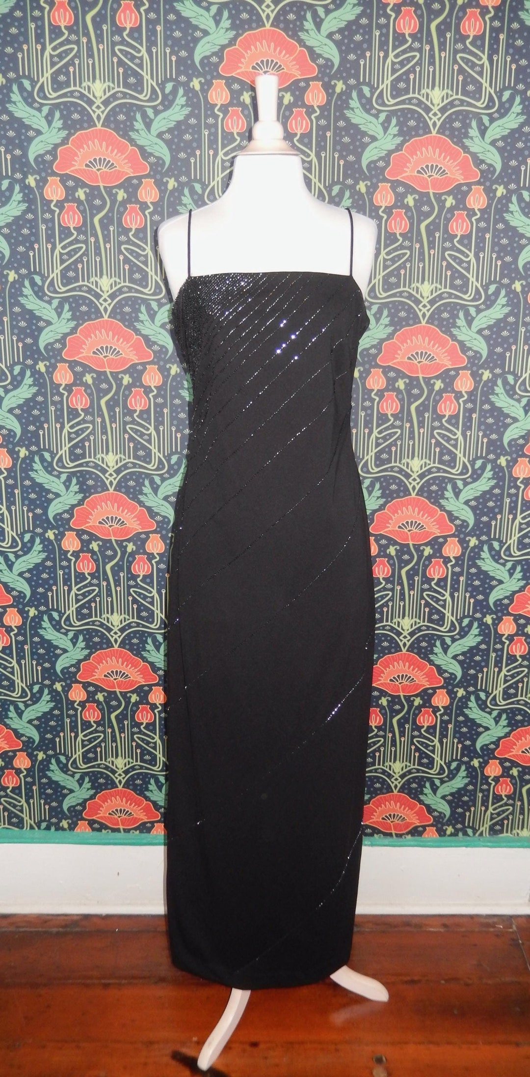 Vintage 90's Y2K Whimsigoth Black Diagonal Beaded Hoco Prom Formal ...