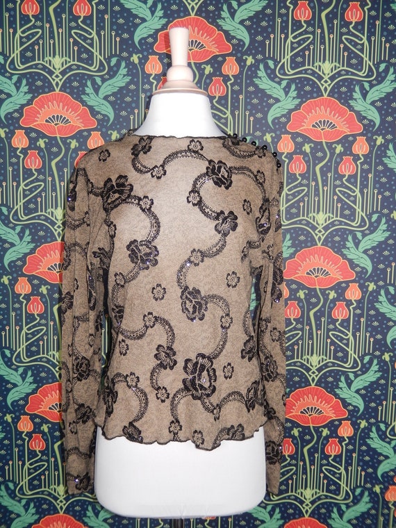 1990s tan sheer lace - Gem