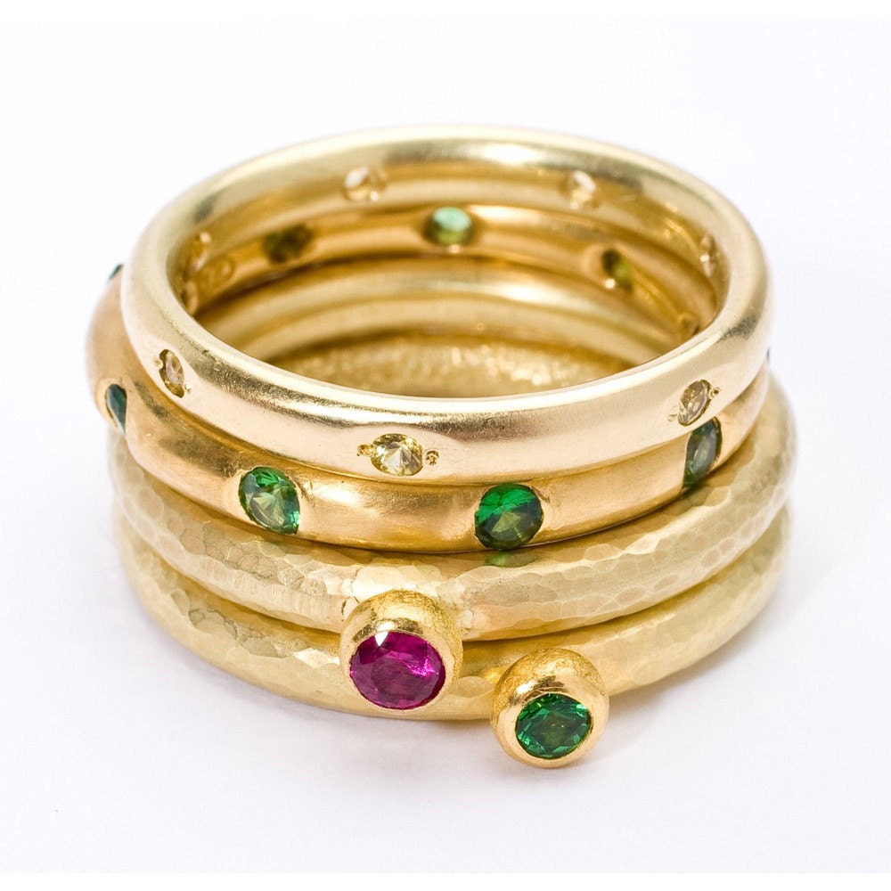 18k Gold Half Round Stackable With Yellow Sapphires MADE TO ORDER Using ...