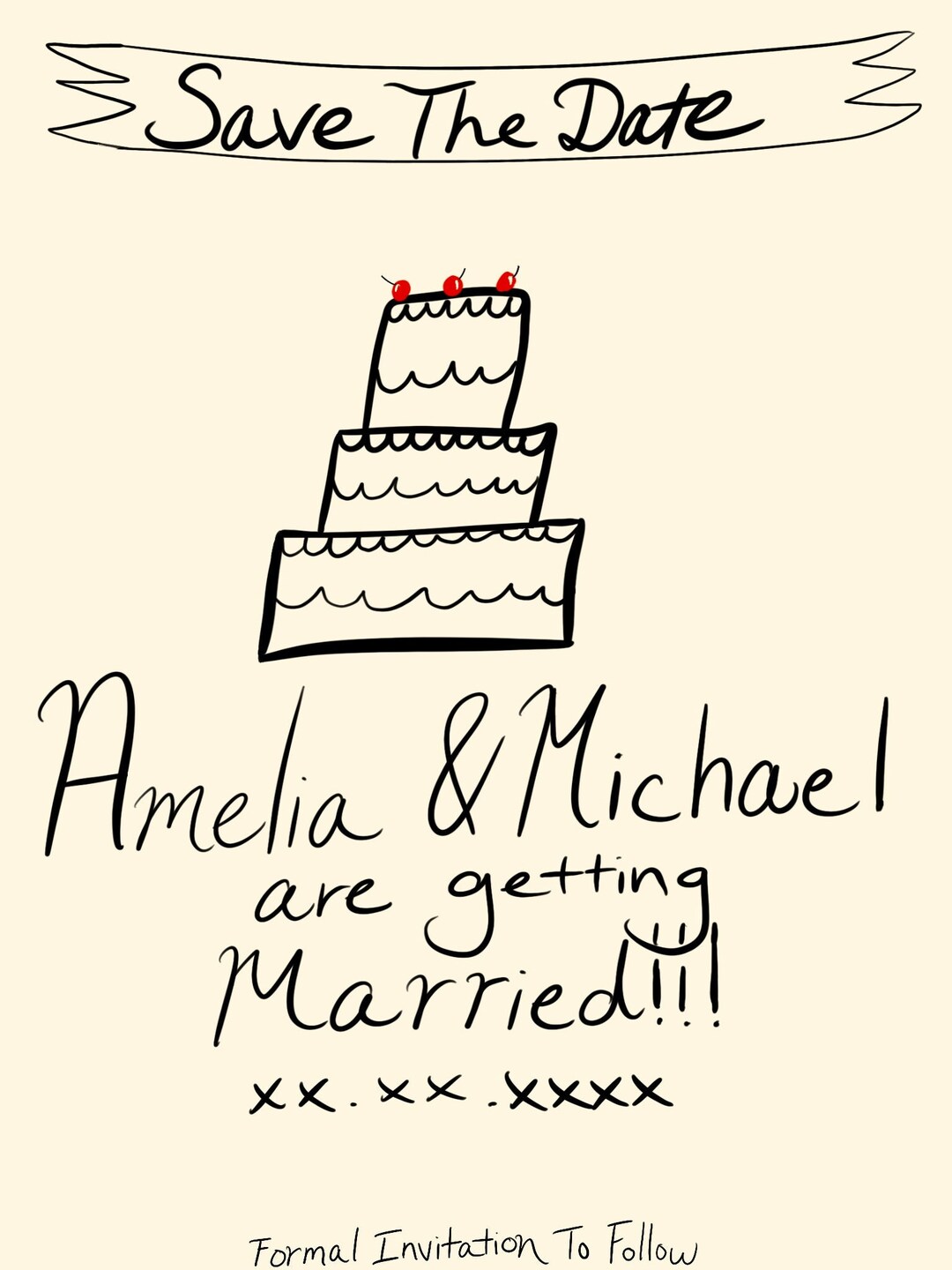 Whimsical Cake SAVE THE DATE Template | Personalize | Printable Digital ...