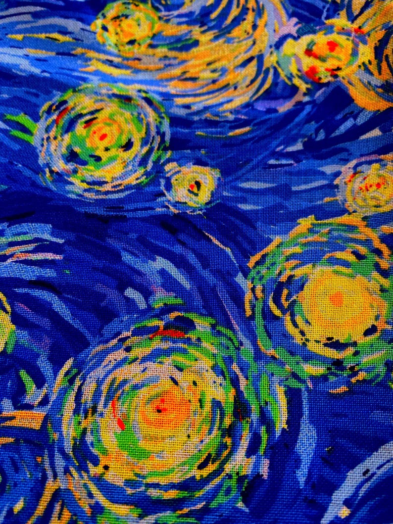 Blue Starry Night Yellow Swirl Sunny Fabric- One Yard - Etsy