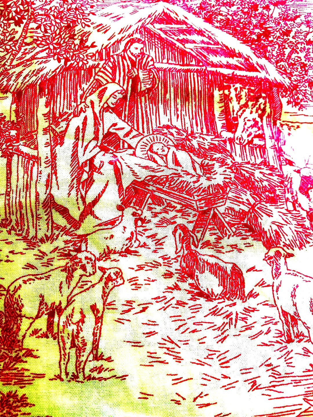 Christmas Nativity Toile Red Cotton Fabric Bthy - Etsy