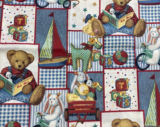Daisy Kingdom Blue Jean Teddy Picture Patch All Over Quilt Cotton 23x44 ...