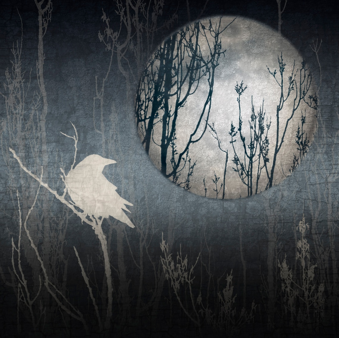 Ghost Moon Crow With Poplar Trees Coming Home Signed Fine - Etsy