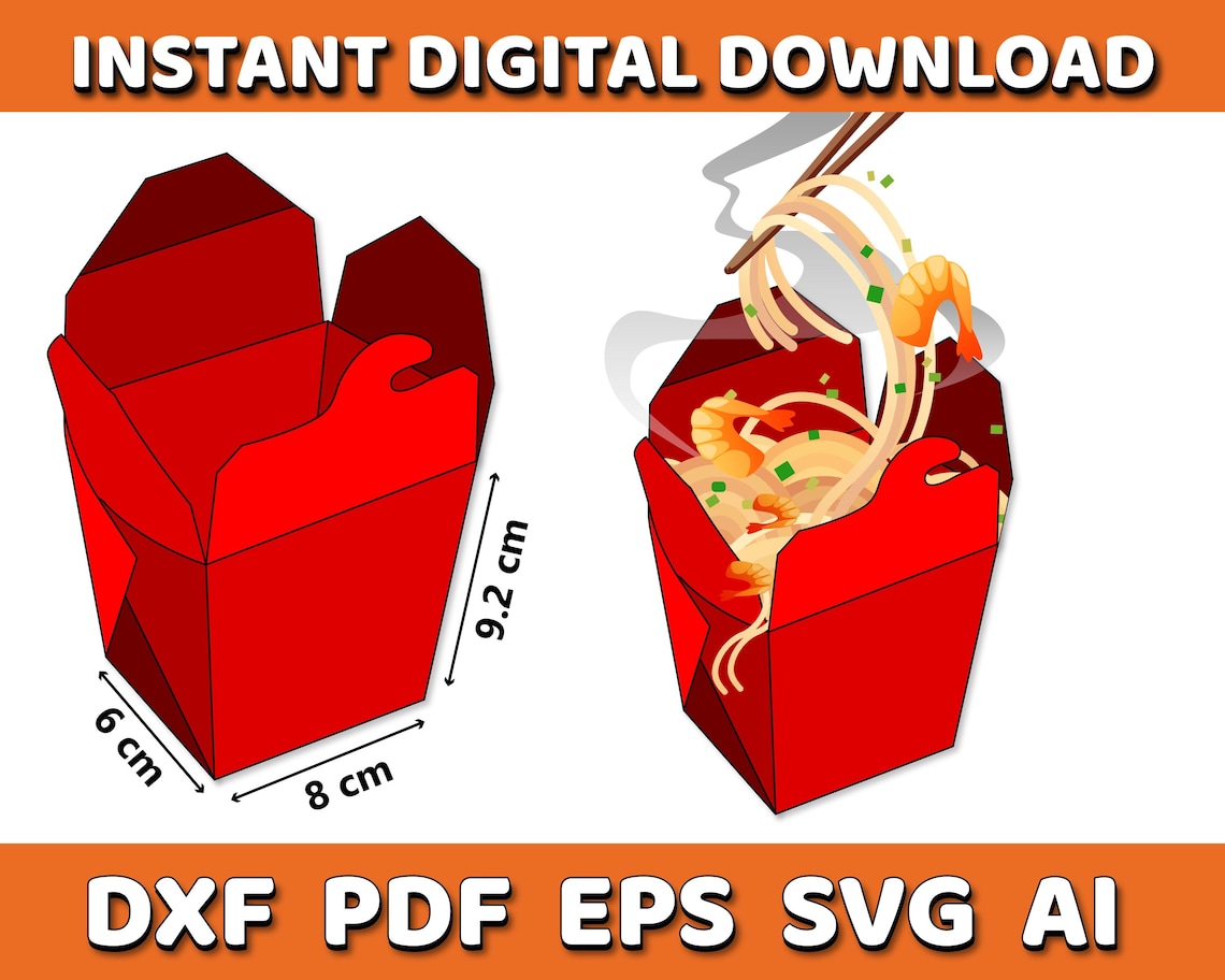 Noodle Box Template | Custom Takeout Packaging | Paper Food Box Dieline ...