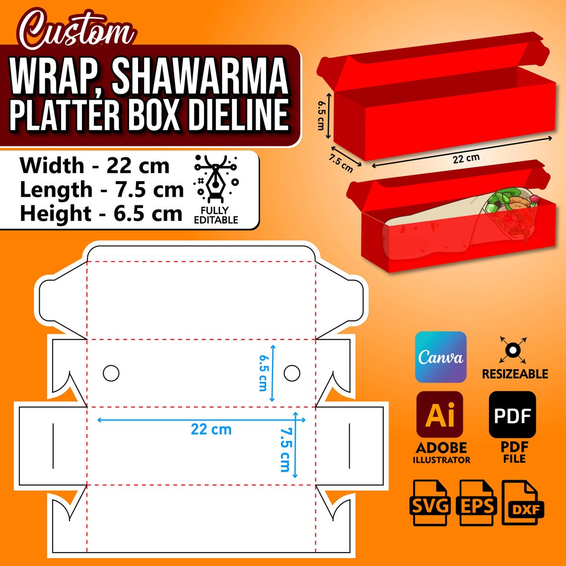 Chicken Wrap Box Template Shawarma Platter Packaging Custom Food Box ...