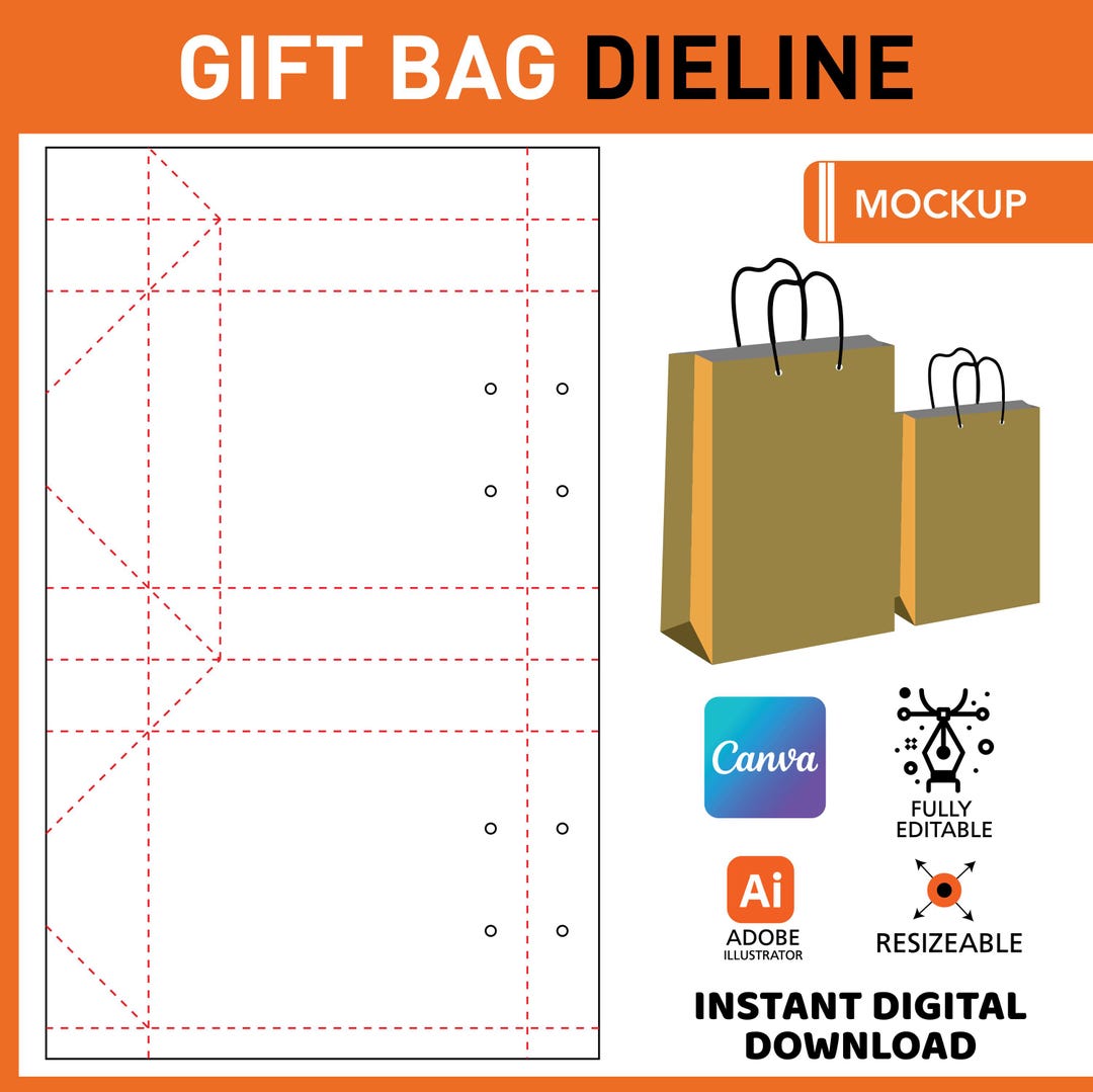 Craft Paper Bag Dieline Template | Packaging Cut File SVG PDF ...