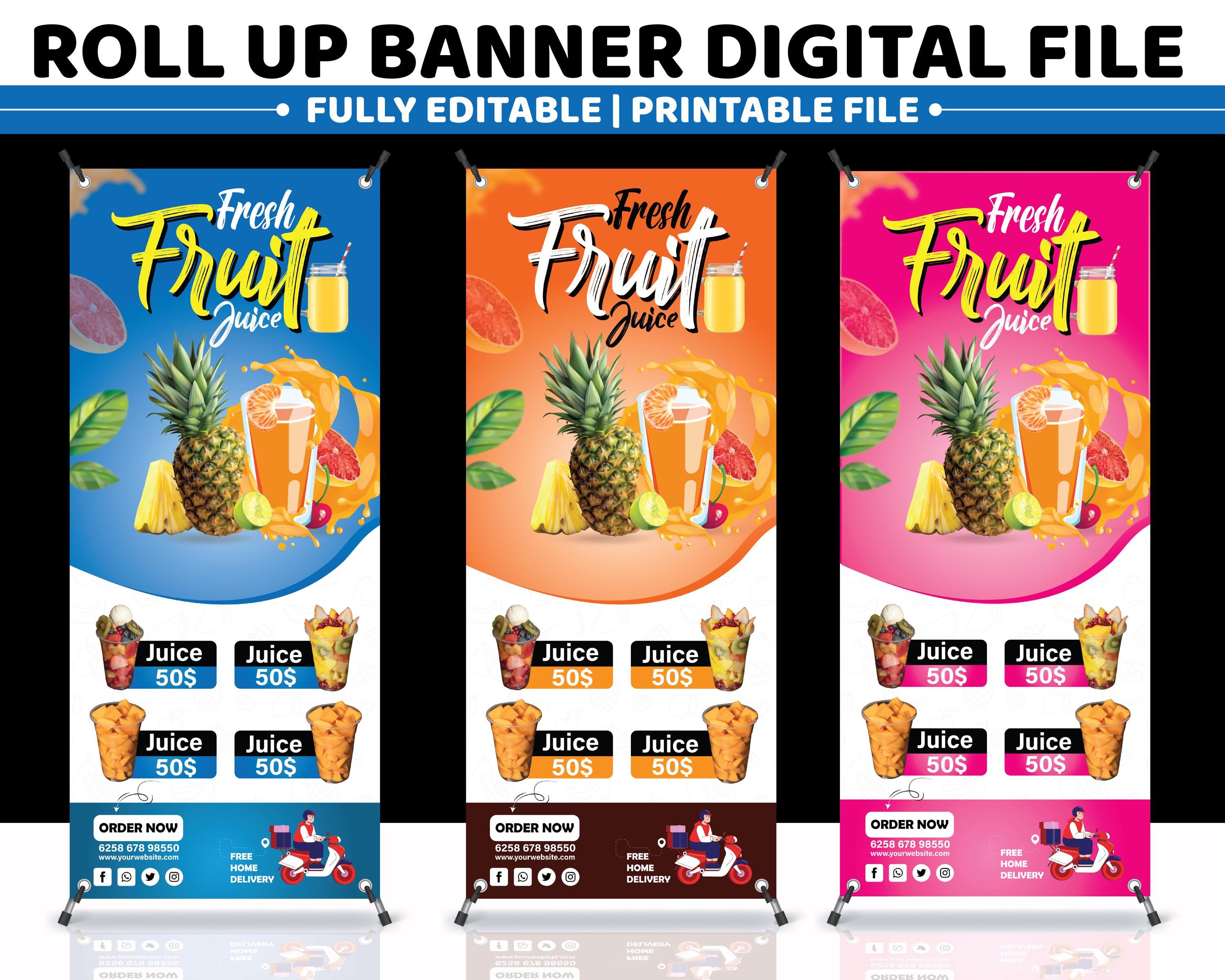 Fresh Juice Bar Roll-up Banner Design | Vibrant Printable Digital File ...